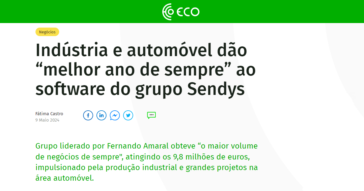 Sendys | Indústria e automóvel dão “melhor ano de sempre” ao software do grupo Sendys